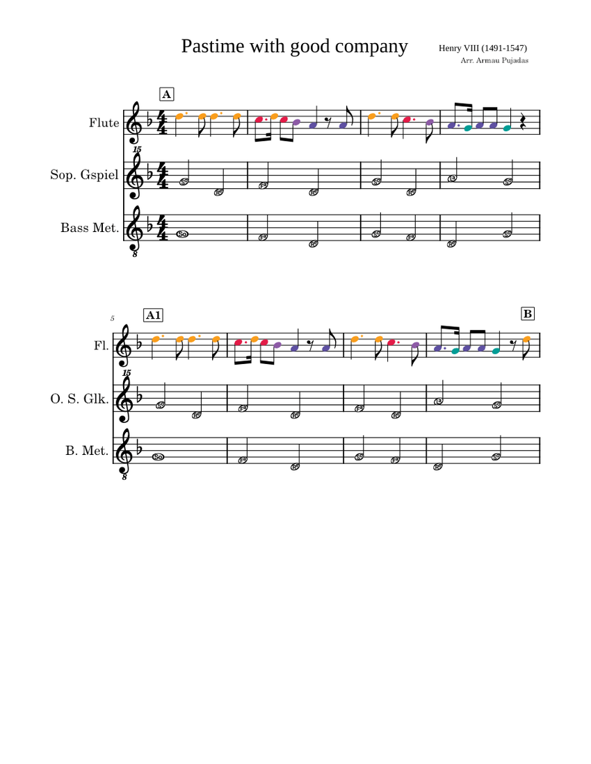 Pastime with Good Company – Henry VIII Sheet music for Flute ...