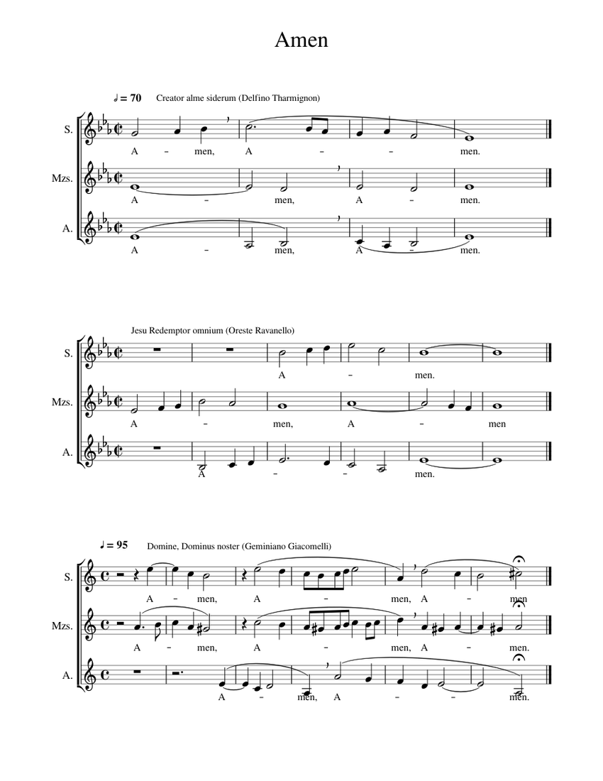 Three-fold Amen – Anonymous Sheet Music for Soprano, Alto, Mezzo ...