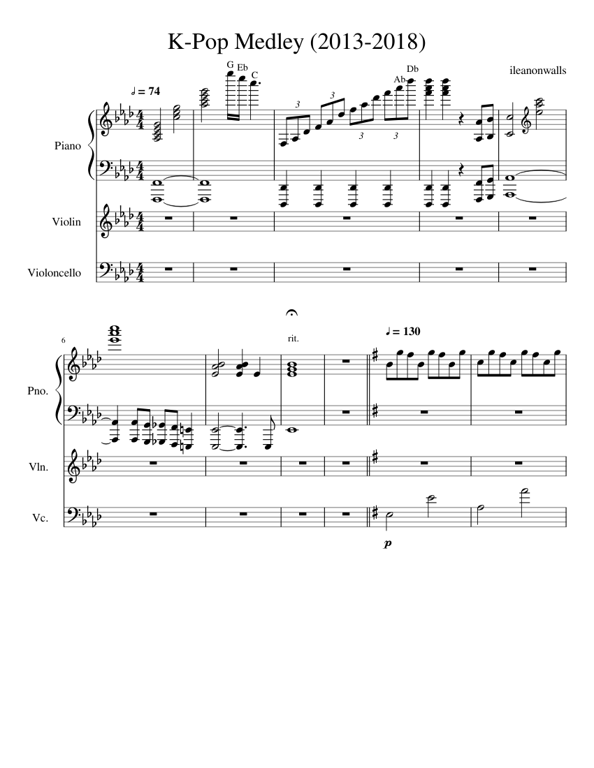 K-Pop Medley (2013-2018) Sheet music for Piano, Violin, Cello (Piano ...