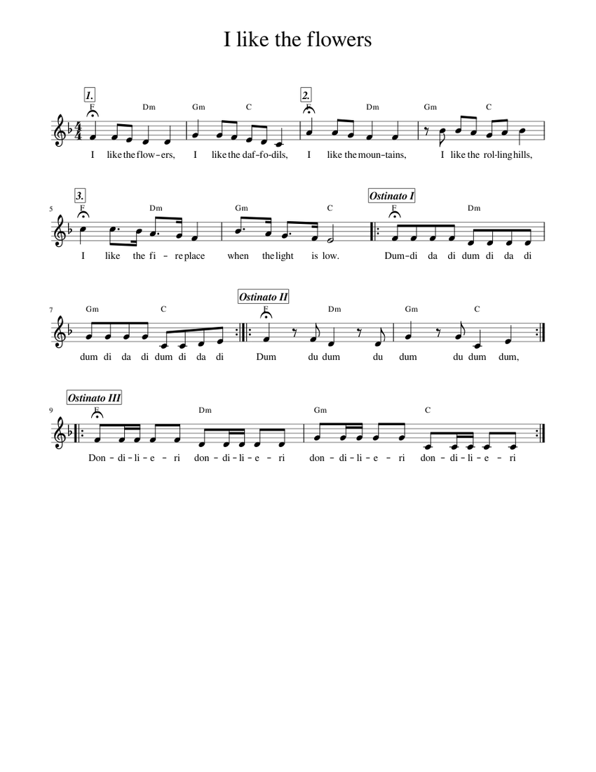 I like the flowers - Misc Traditional Sheet Music with Chords for Drum ...