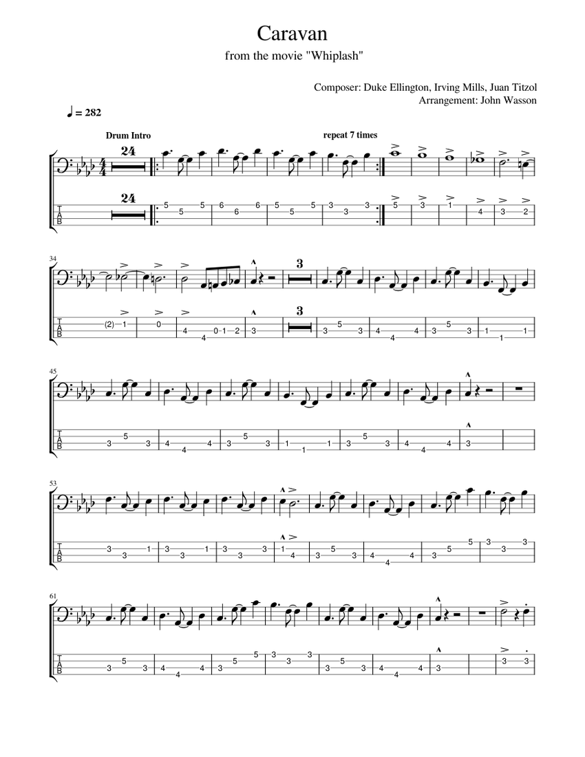 Caravan from Whiplash (Bass) Sheet Music and Tab for Bass guitar (Solo ...