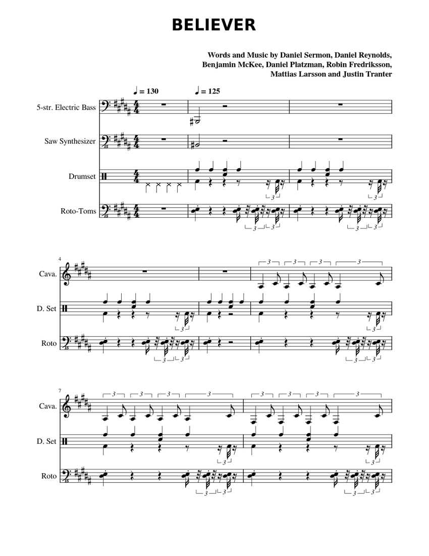 Believer - Imagine Dragons Sheet Music for Organ, Guitar, Bass guitar ...