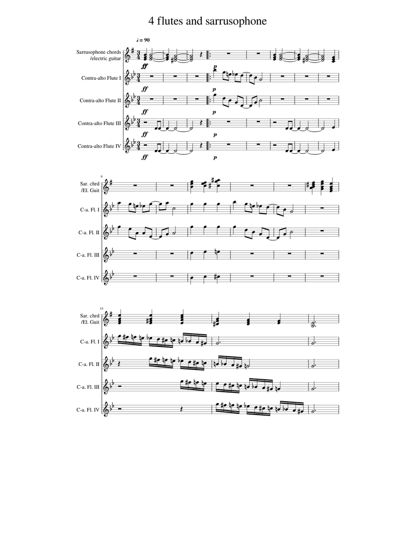 4 flutes and sarrusophone Sheet music for Woodwinds (other), Flute ...