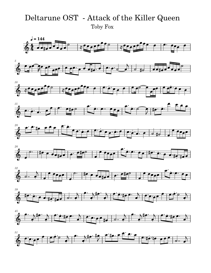 Deltarune OST - Attack of the Killer Queen Sheet Music for Flute (Solo ...