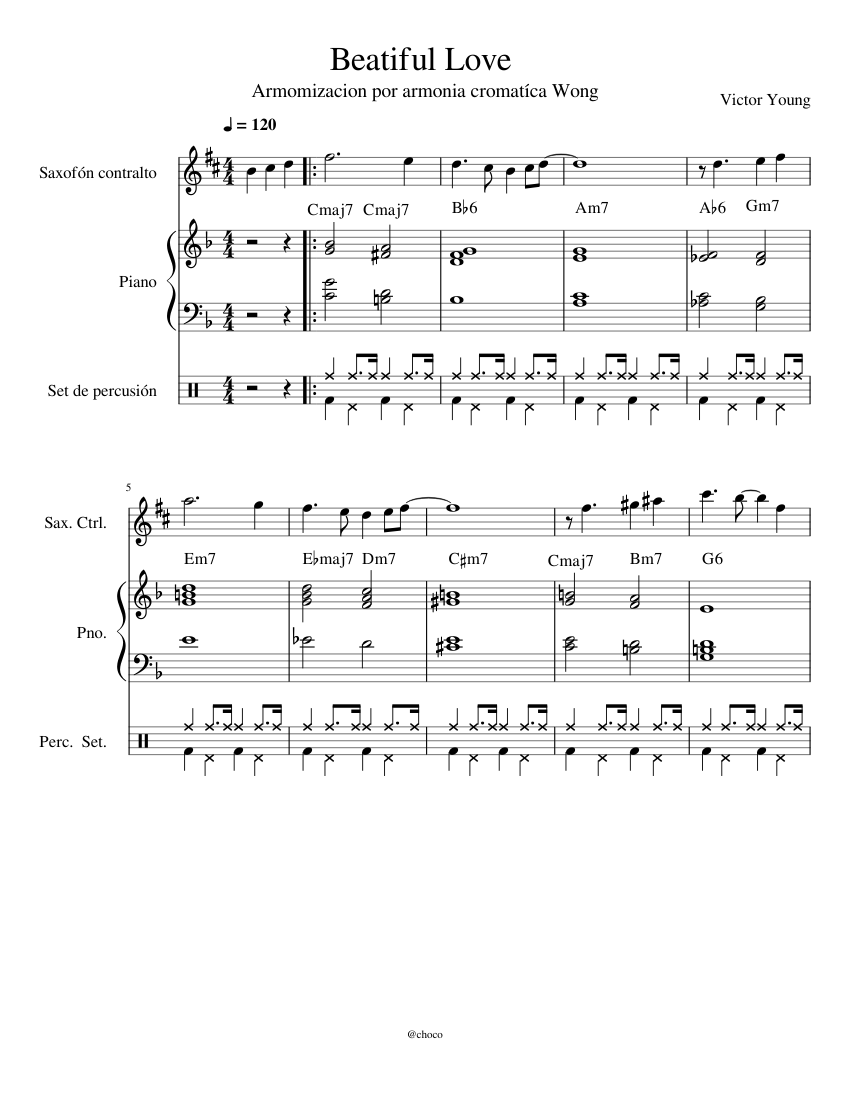 Beatiful Love Sheet music for Piano, Saxophone alto, Drum group (Solo ...