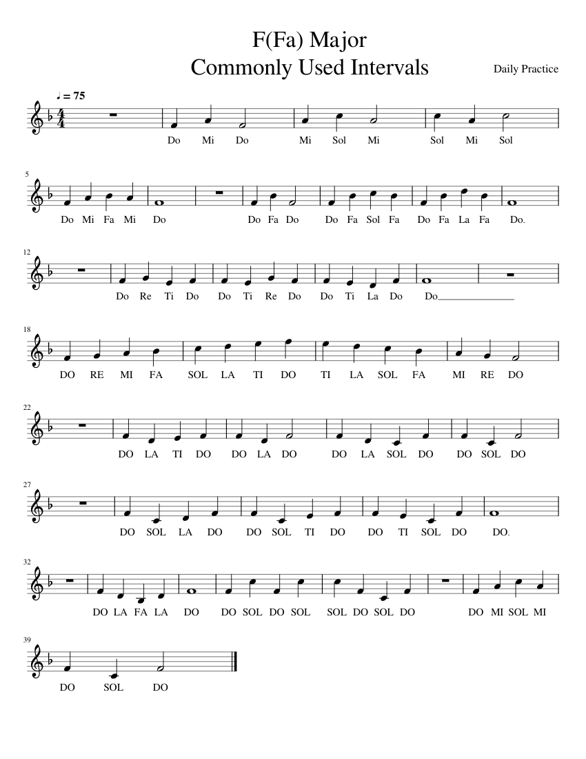 F Major Commonly Used Intervals With Solfege Sheet Music for Piano ...