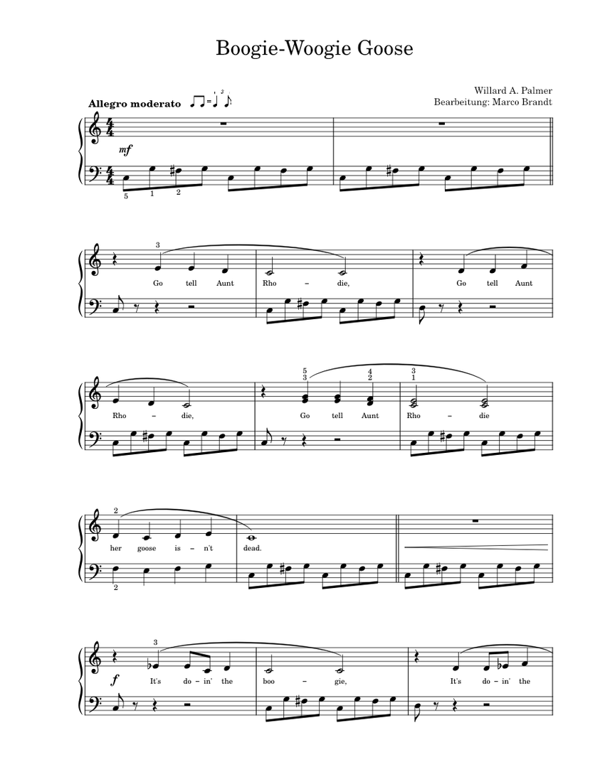 Boogie-Woogie Goose – Willard A. Palmer Sheet Music for Piano (Solo ...
