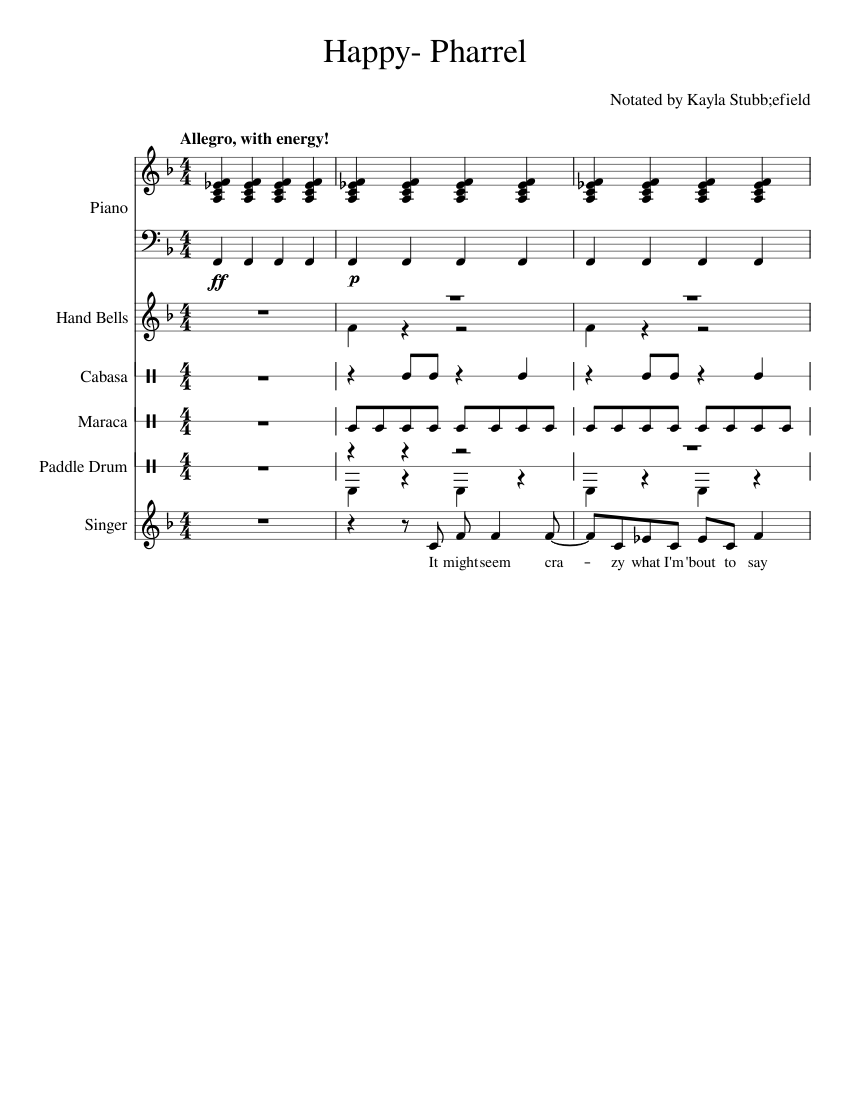 Happy- Pharrell Group Music Project Updated Sheet music for Piano, Alto ...