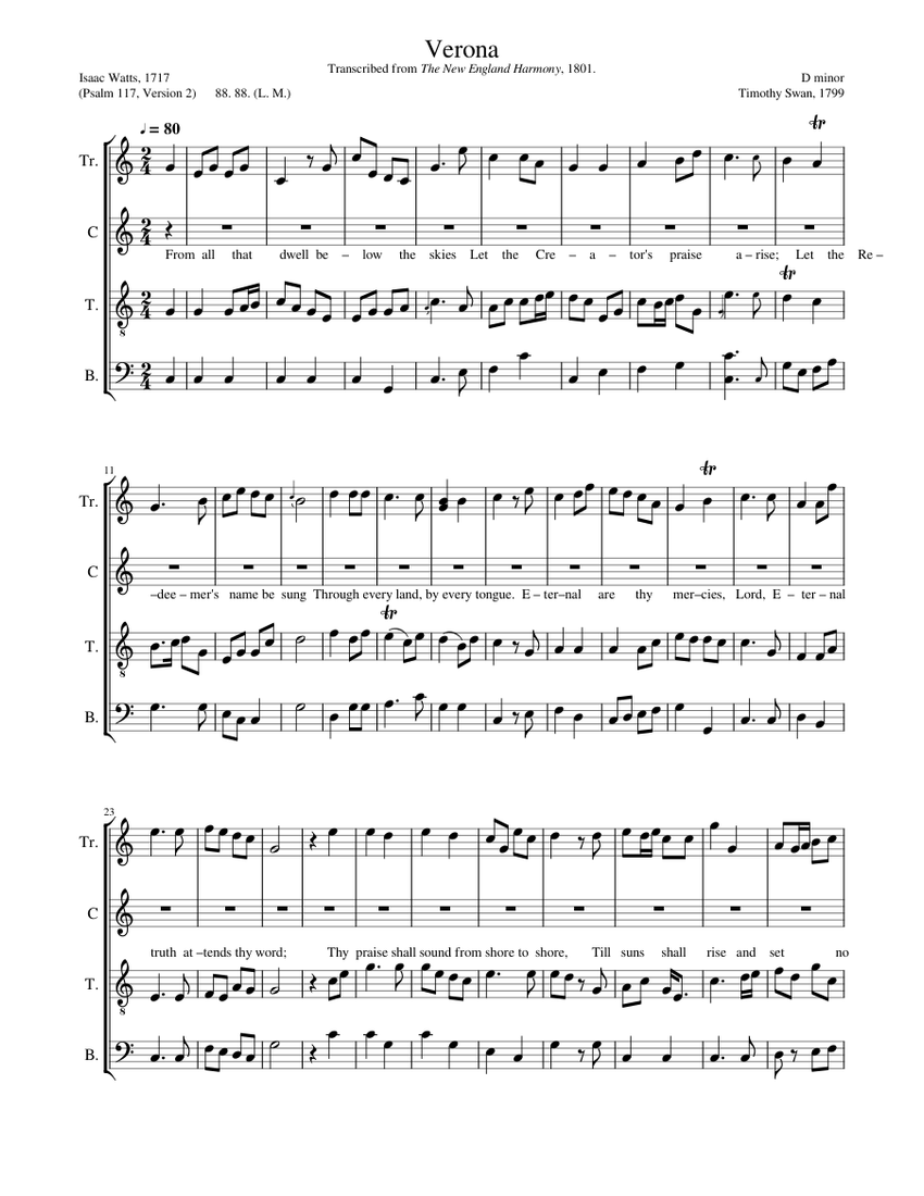 Verona - Timothy Swan Sheet Music for Tenor, Bass voice, Vocals (Choral ...