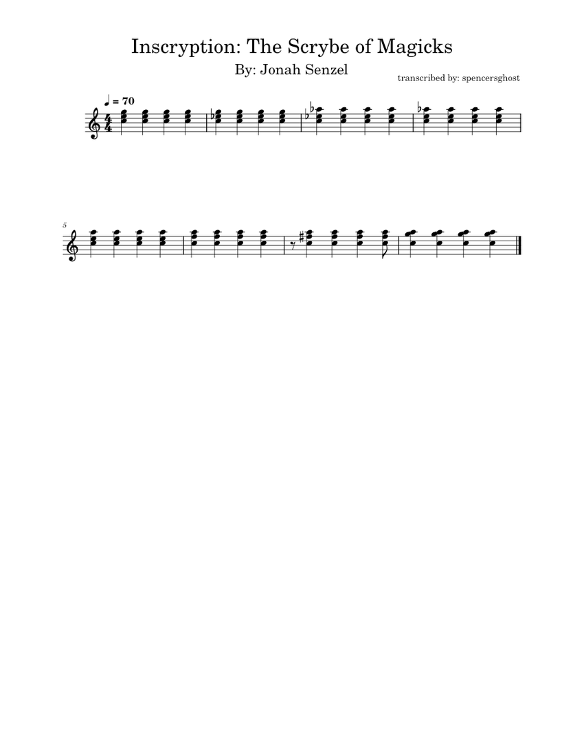 Inscryption The Scrybe of Magicks Sheet Music for Piano (Solo) easy ...