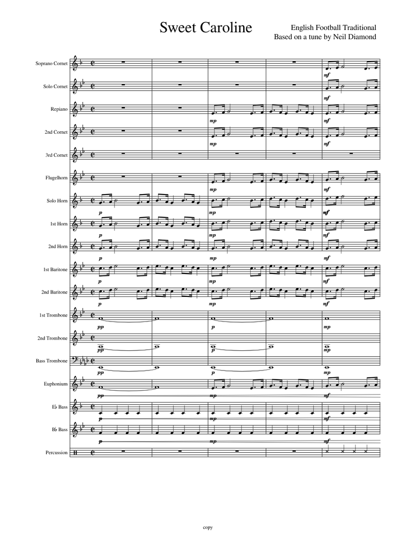 Sweet Caroline - Brass Band Sheet Music for Trombone, Cornet, Tuba ...