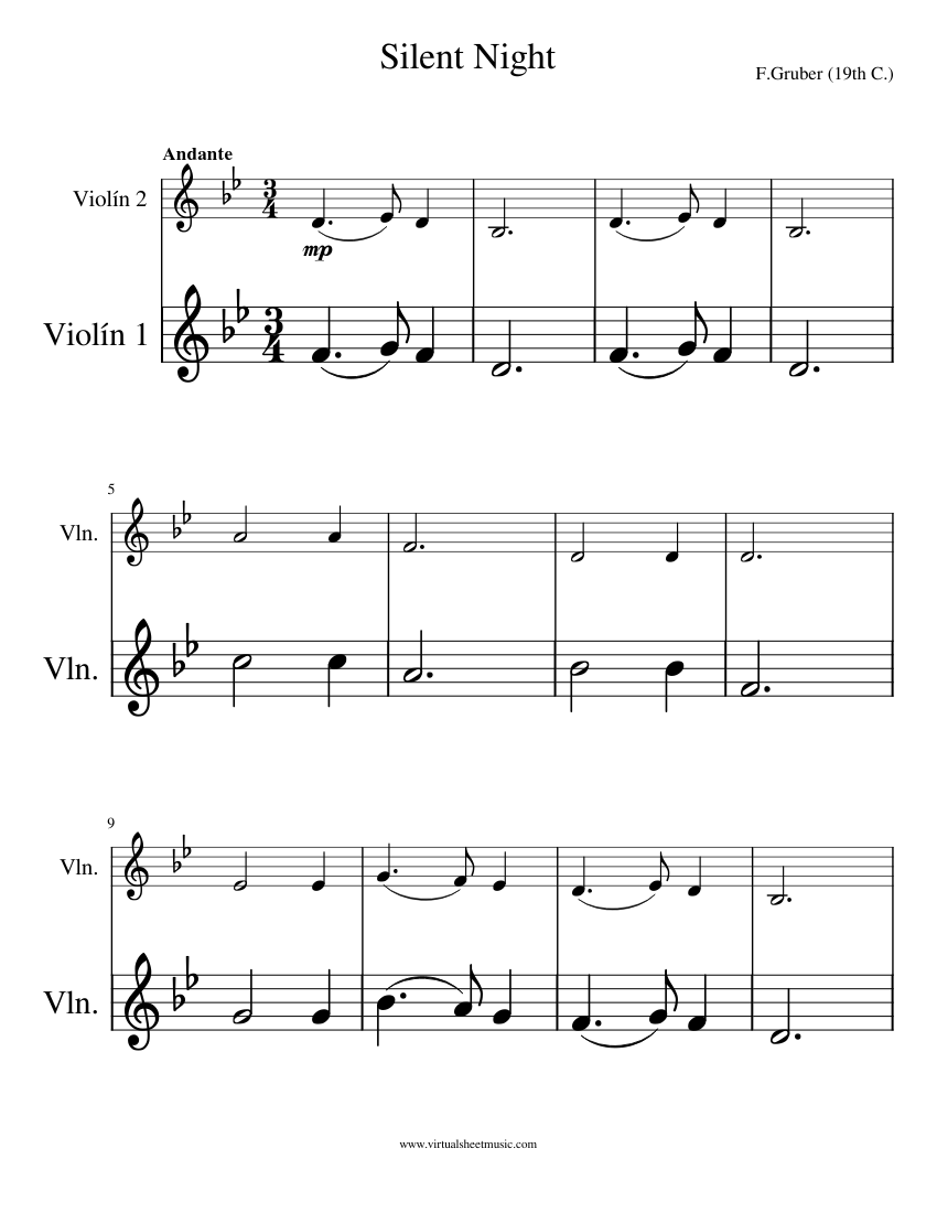Silent Night Sheet Music for Violin (String Duet) | MuseScore.com