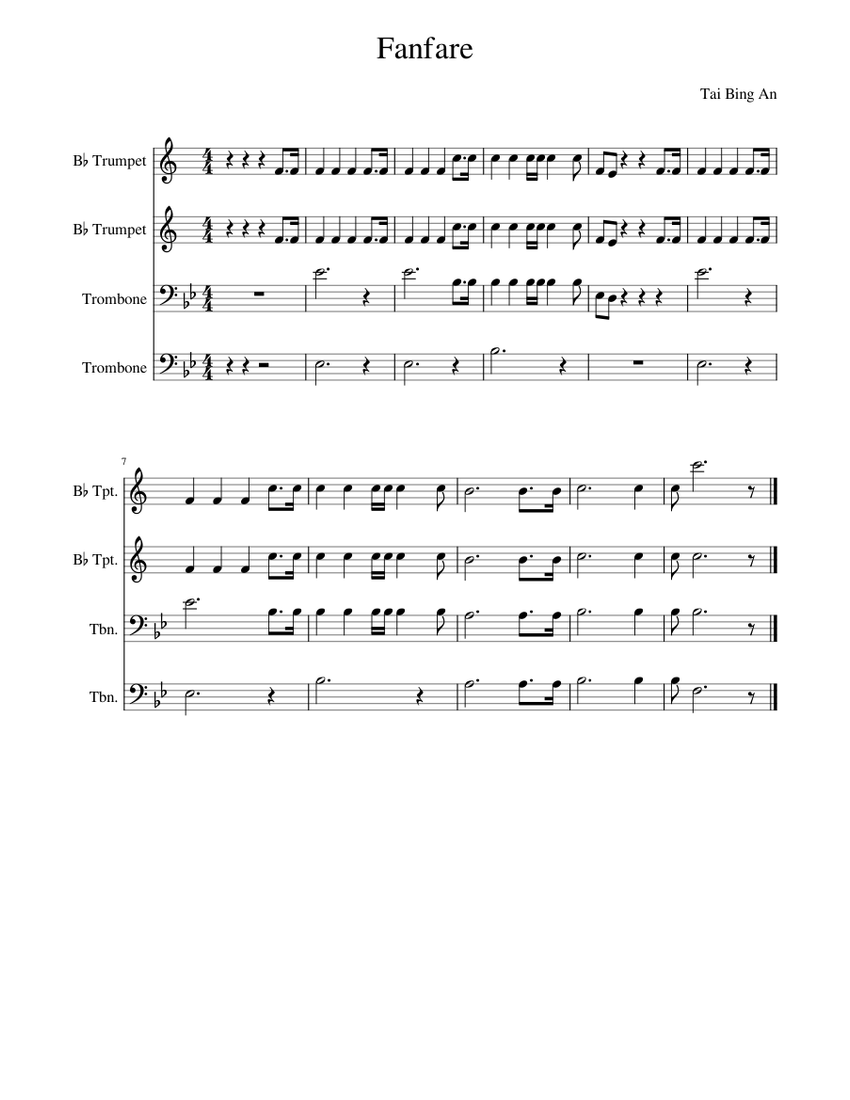 Fanfare Sheet music for Trombone, Trumpet in b-flat (Mixed Quartet ...