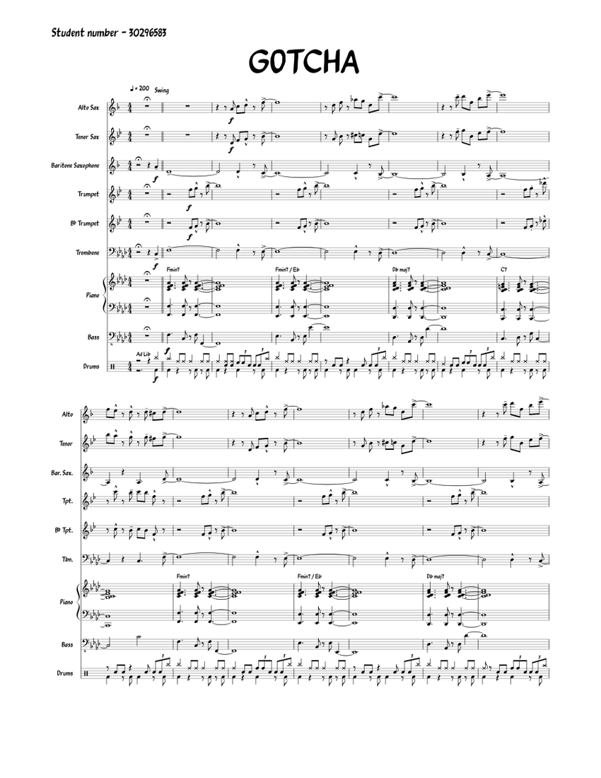 Gotcha - Yr12 Examplar Music Composition Sheet music for Piano ...