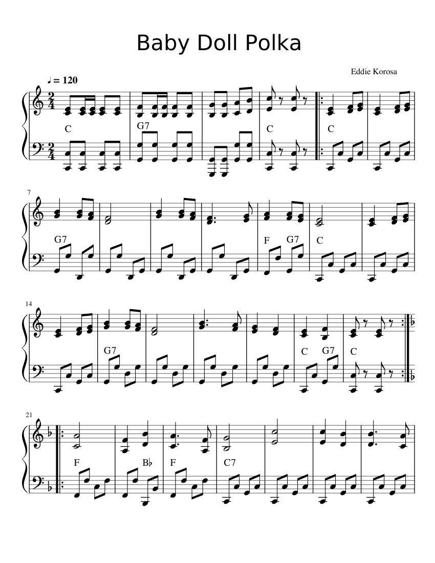 Baby Doll Polka Sheet Music with Chords for Piano (Solo) easy ...