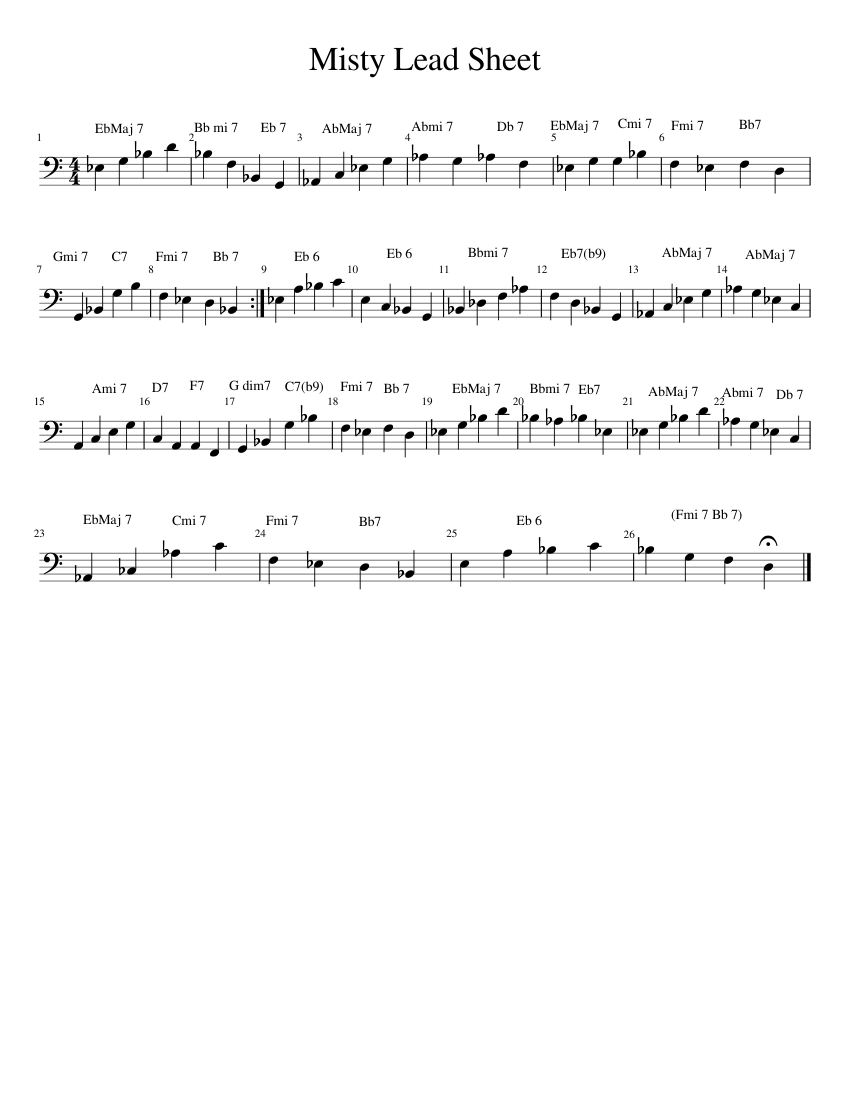 Misty Lead Sheet 1 Sheet Music for Trombone (Solo) | MuseScore.com