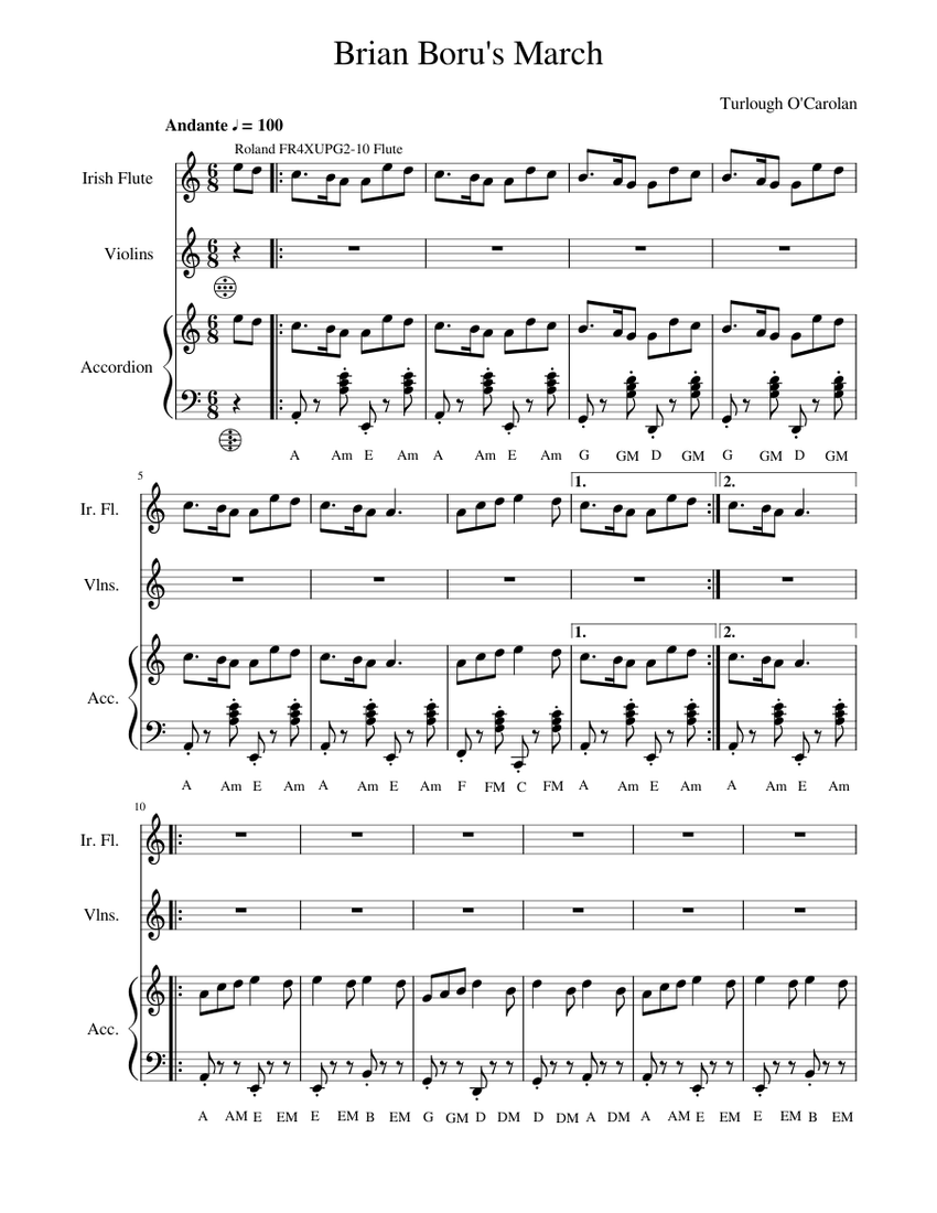 Brian Boru s March Sheet music for Accordion, Strings group, Flute ...