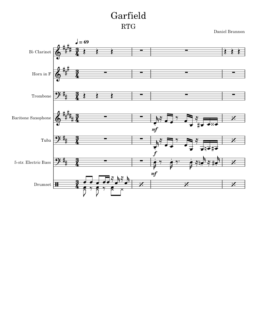 Garfield (WIP) Sheet music for Trombone, Tuba, Clarinet in b-flat ...