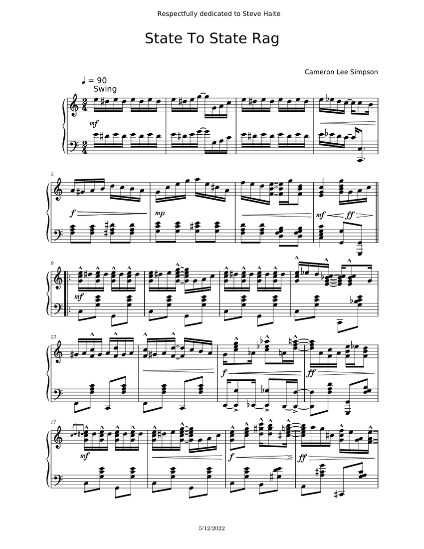 State To State Rag Sheet music for Piano (Solo) | Musescore.com