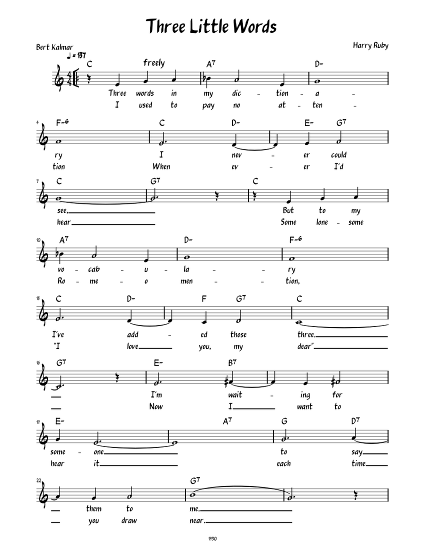 Three Little Words (Lead sheet with verse and lyrics ) Sheet Music with ...