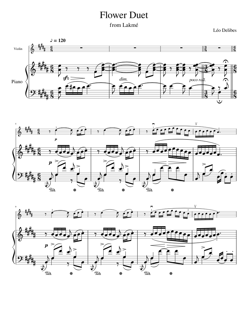 Flower Duet from Lakmé by Léo Delibes, transcription for Violin and ...