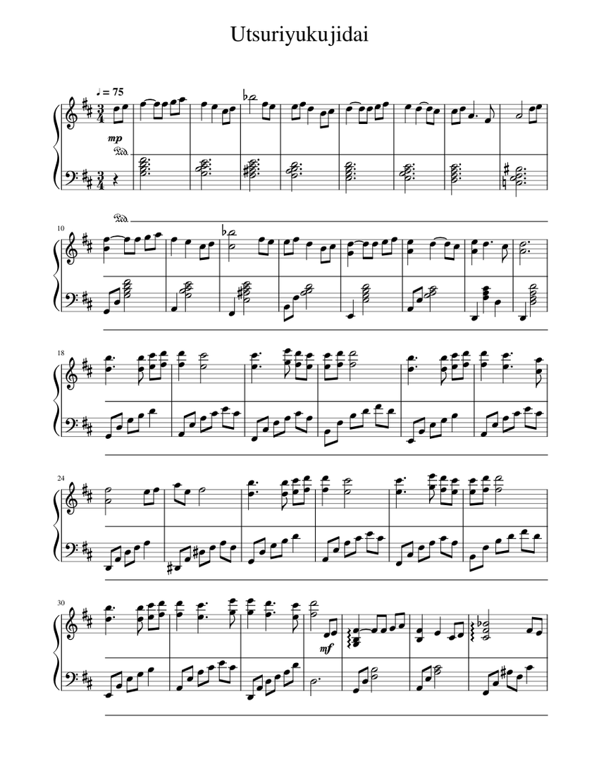 Utsuriyukujidai Sheet Music for Piano (Solo) | MuseScore.com