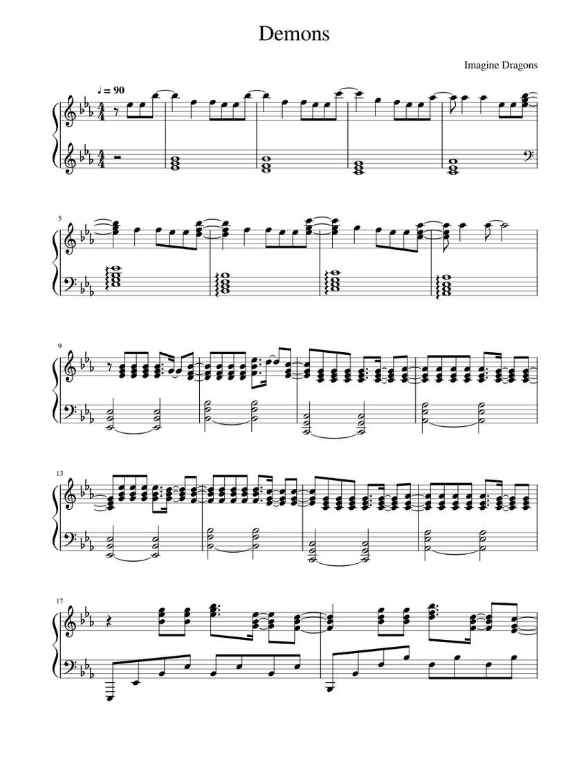 Imagine Dragons - Demons Sheet Music for Piano (Solo) | MuseScore.com