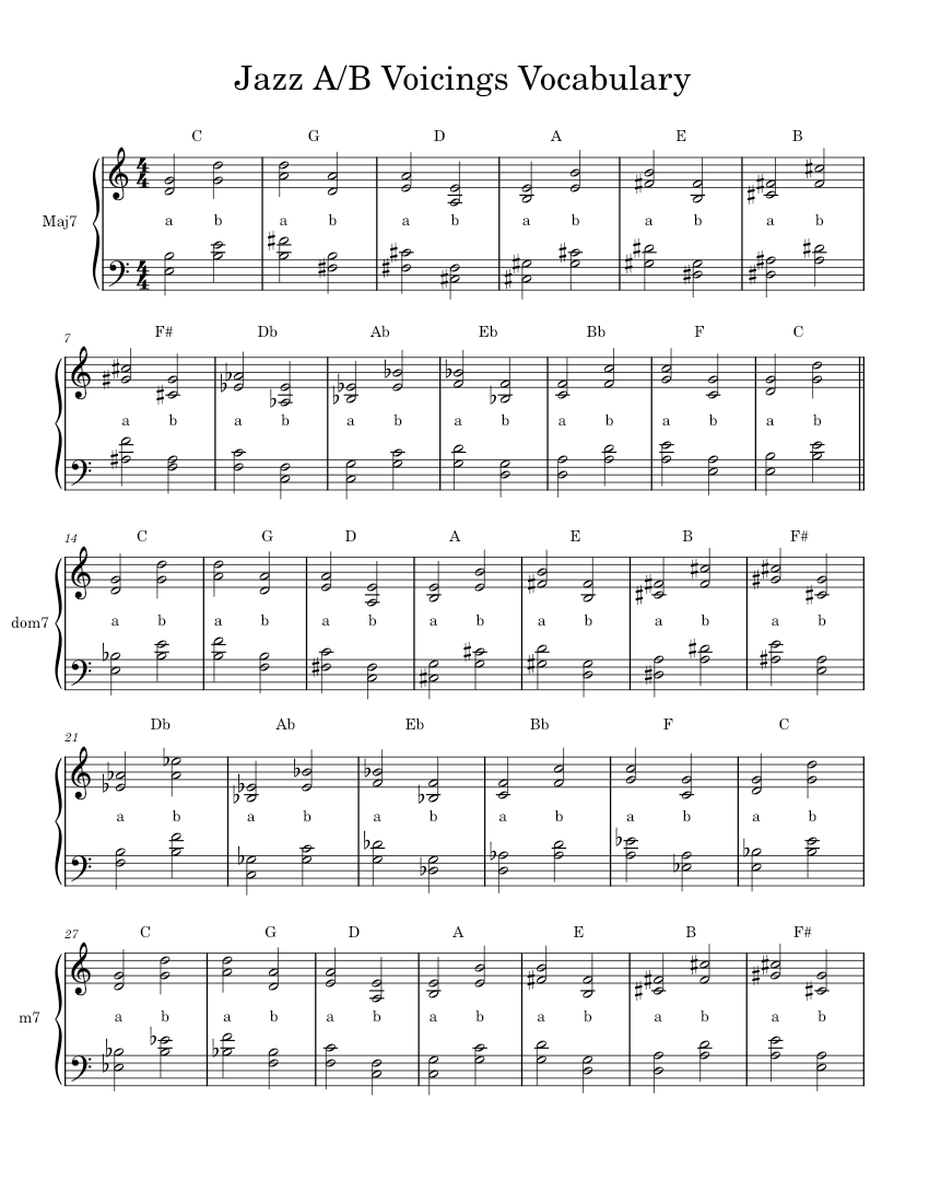 Jazz A/B Voicings Vocabulary Sheet Music for Piano (Solo) Easy ...
