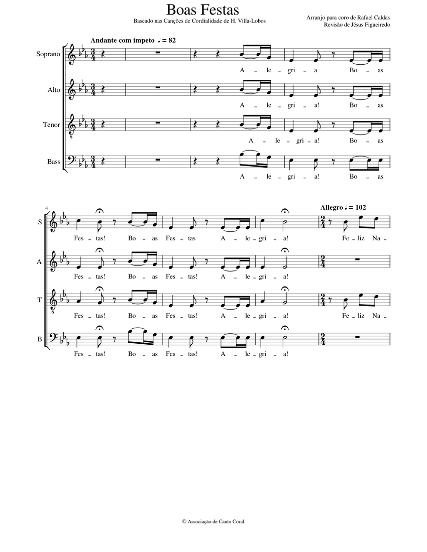 Boas Festas Sheet music for Soprano, Alto, Tenor, Bass voice (SATB ...