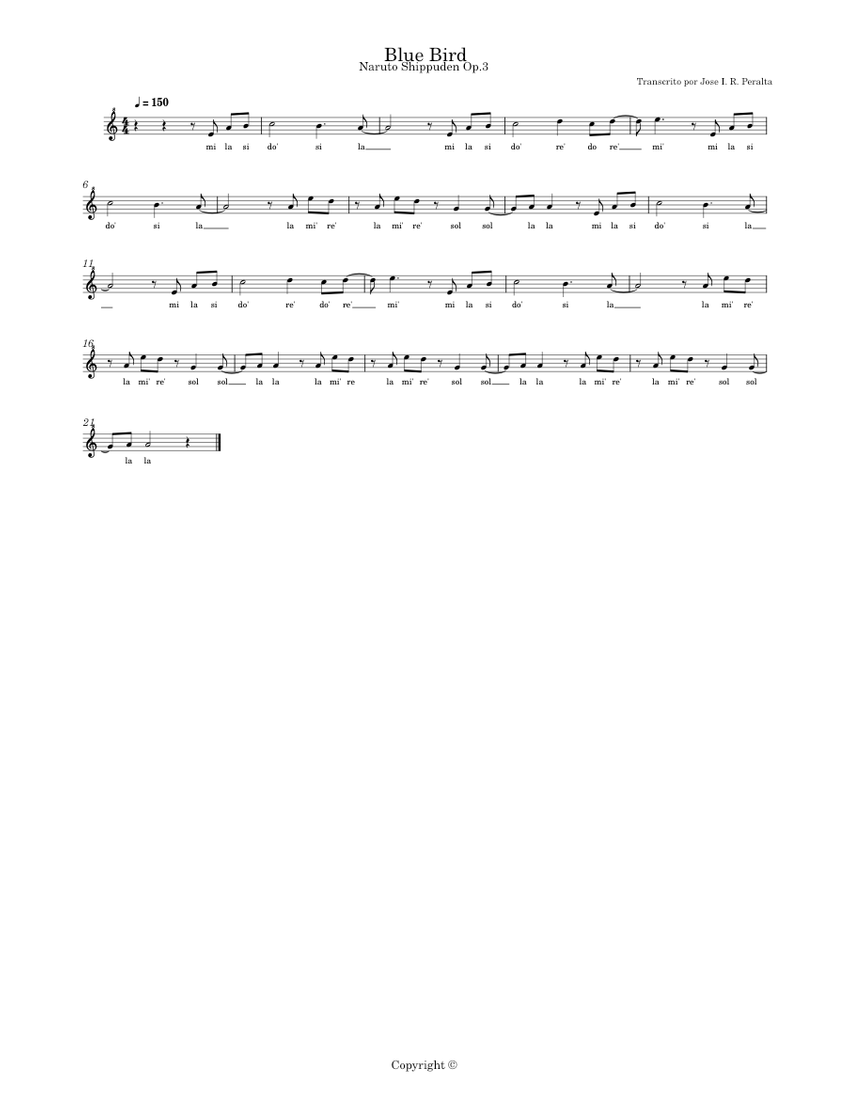 Blue bird Flauta Dulce Sheet Music for Flute (Solo) | MuseScore.com