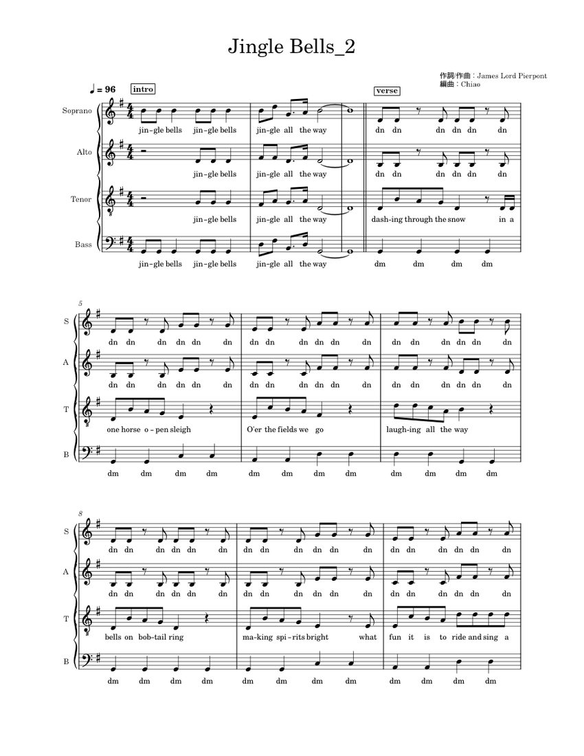 Jingle_Bells_2 Sheet music for Piano (Mixed Quartet) | Musescore.com