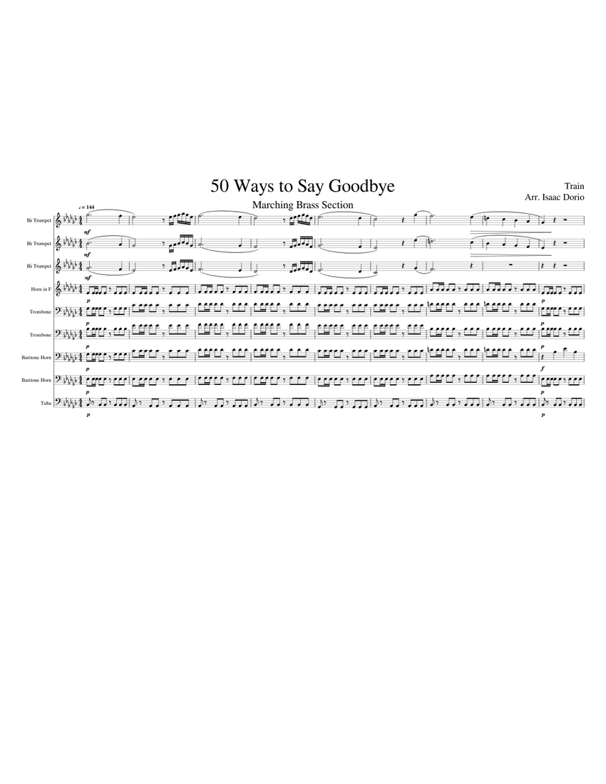 50 Ways to Say Goodbye, Train Sheet Music for Trombone, Tuba, Trumpet ...