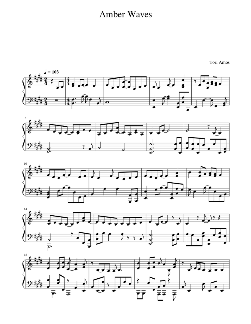 Amber waves – Tori Amos Sheet music for Piano (Solo) | Musescore.com