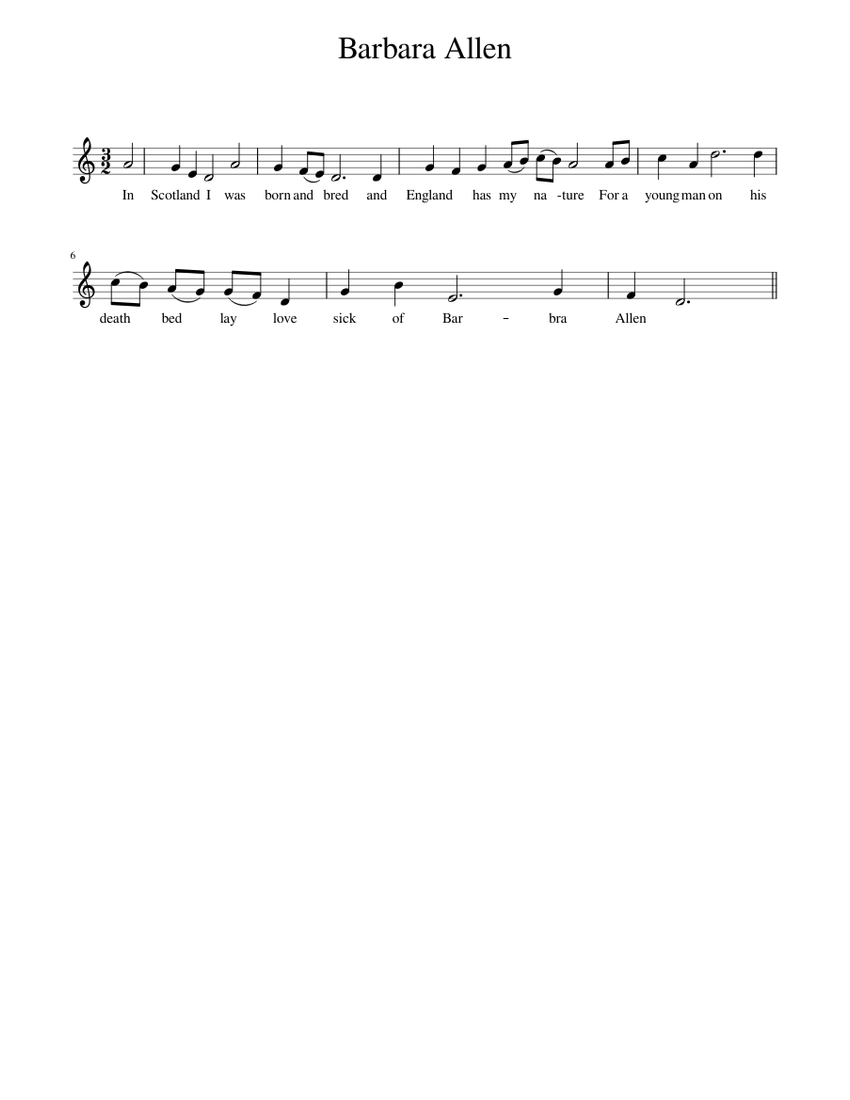 Barbara Allen Sheet music for Piano (Solo) | Musescore.com