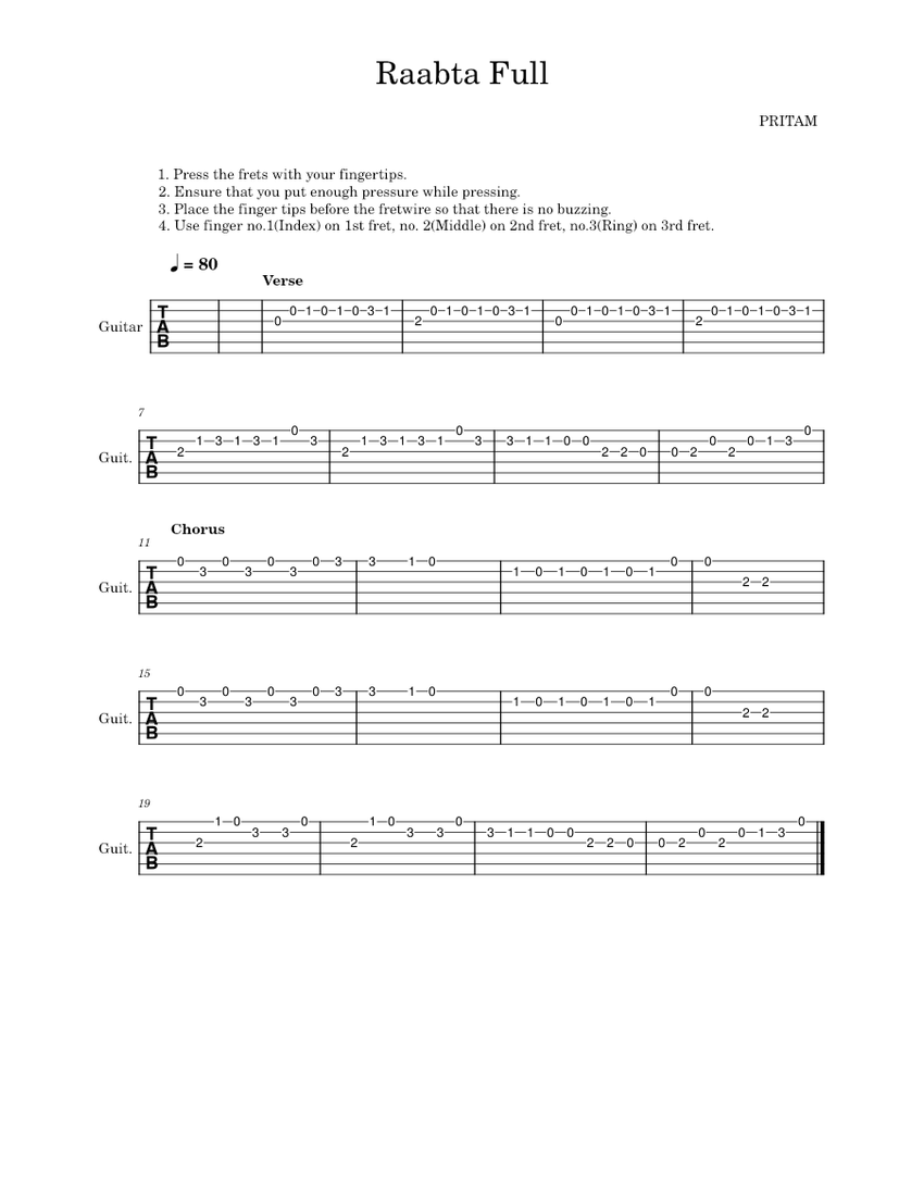 Raabta - Agent Vinod – Pritam Chakraborty (Full) Sheet Music and Tab ...