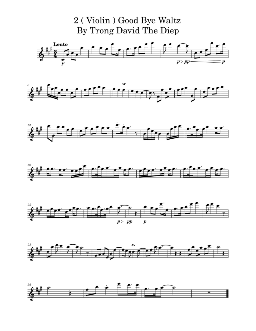 2 ( Violin ) Good bye waltz by Trong David The Diep Sheet music for ...