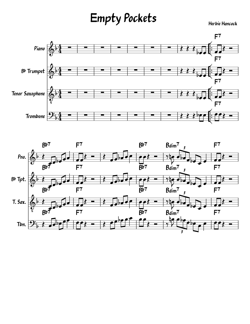 Empty Pockets Sheet Music with Chords for Piano, Trombone, Saxophone ...