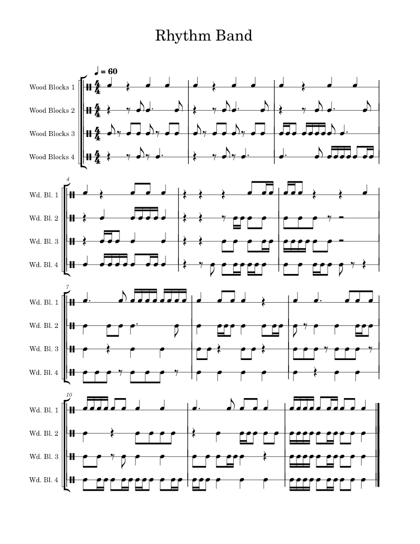 rhythm band Sheet Music for Woodblock (Percussion Quartet) | MuseScore.com