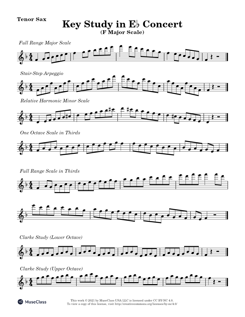 Key Study in F Major for Tenor Sax Sheet Music for Saxophone tenor ...