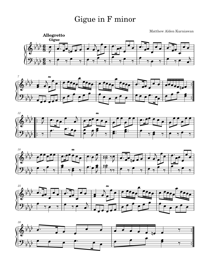 Gigue in F minor Sheet music for Piano (Solo) Easy | Musescore.com