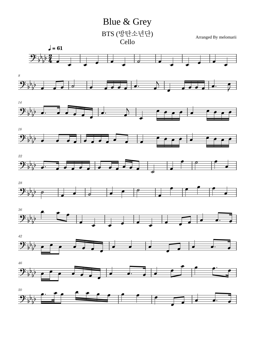 Blue & Grey – BTS(방탄소년단) -Cello- Sheet music for Cello (Solo ...