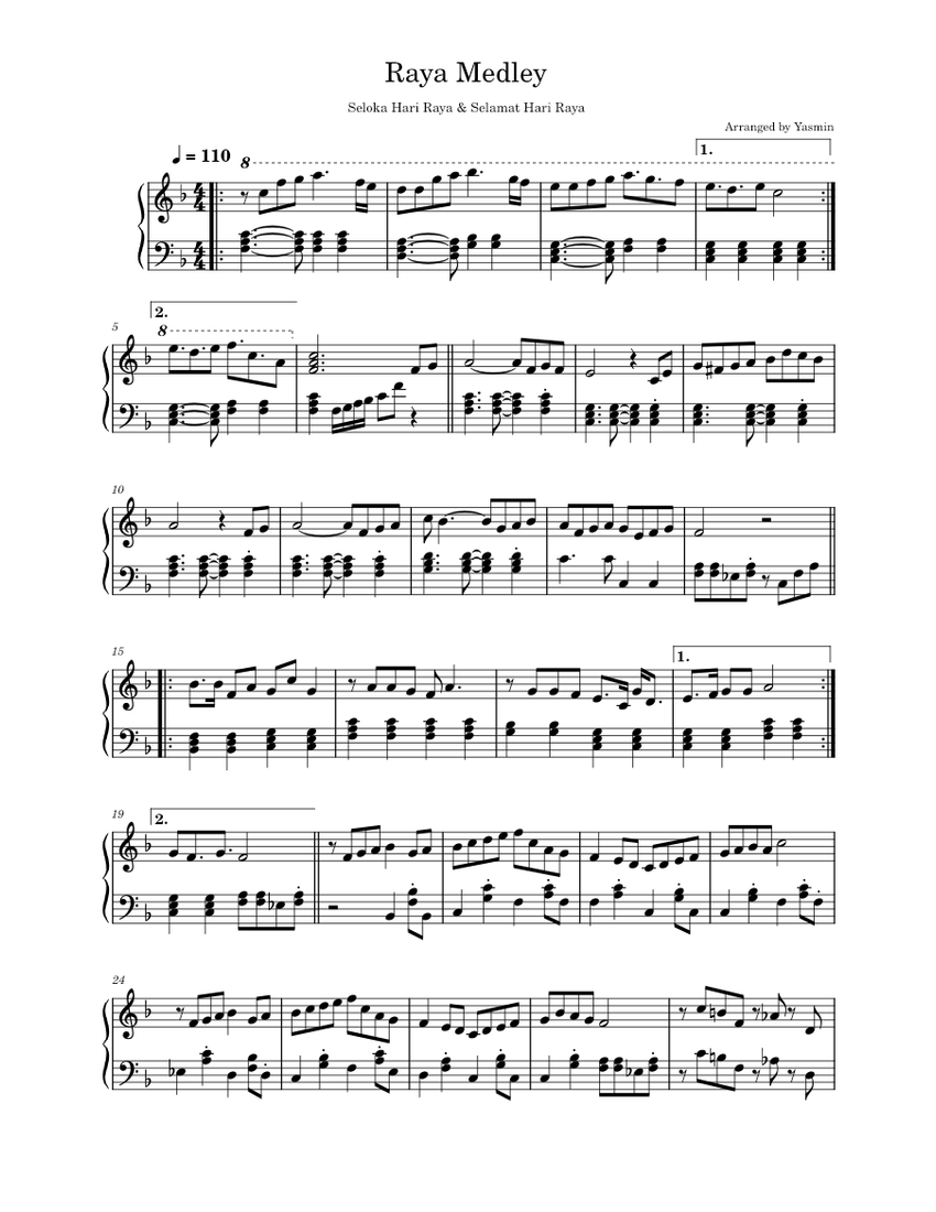 Raya Medley Sheet Music for Piano (Solo) | MuseScore.com