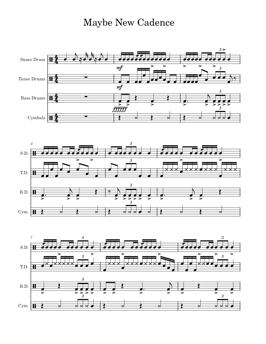 maybe new cadence Sheet music for Snare drum, Crash, Tenor drum, Bass ...