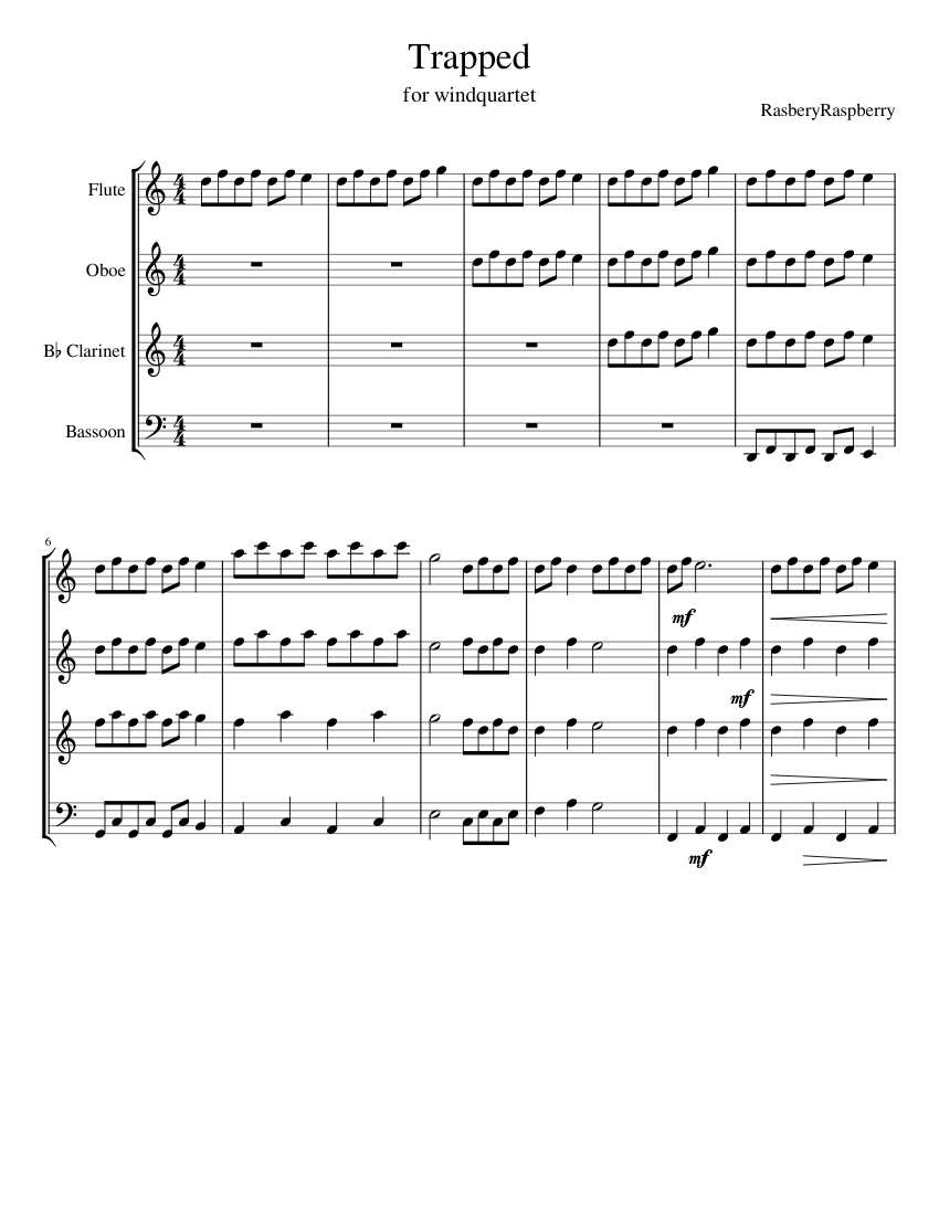 Trapped Sheet music for Flute, Oboe, Clarinet in b-flat, Bassoon ...