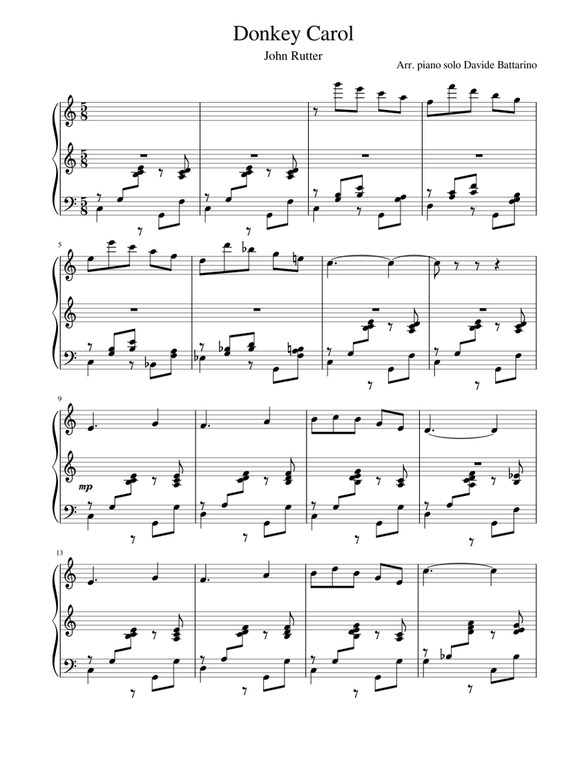 Donkey Carol for piano solo Sheet music for Piano (Solo) | Musescore.com