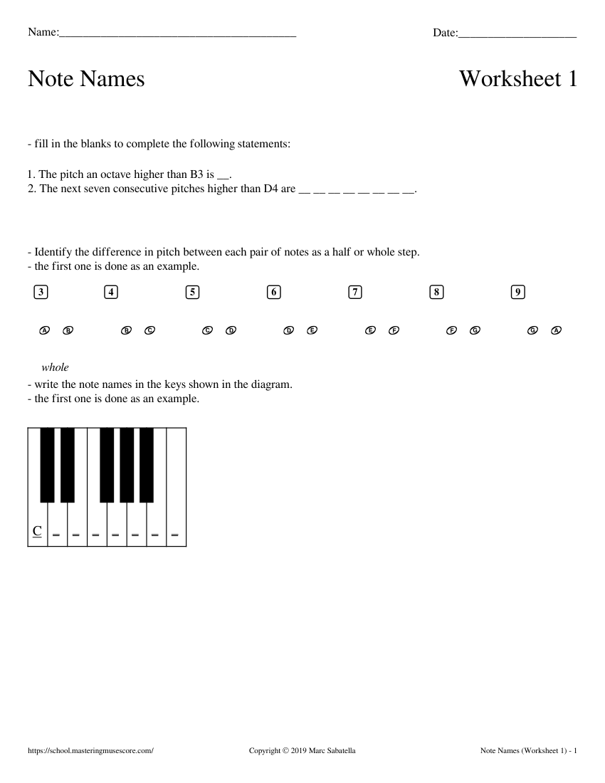 Note Names (Worksheet 1) Sheet music for Piano (Solo) | Musescore.com
