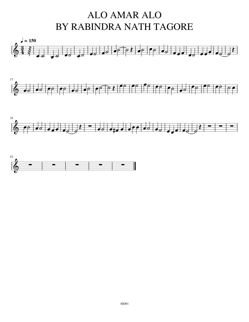 TAGORE SONG ALO AMAR ALO BY RABINDRA NATH TAGORE Sheet Music for Piano ...