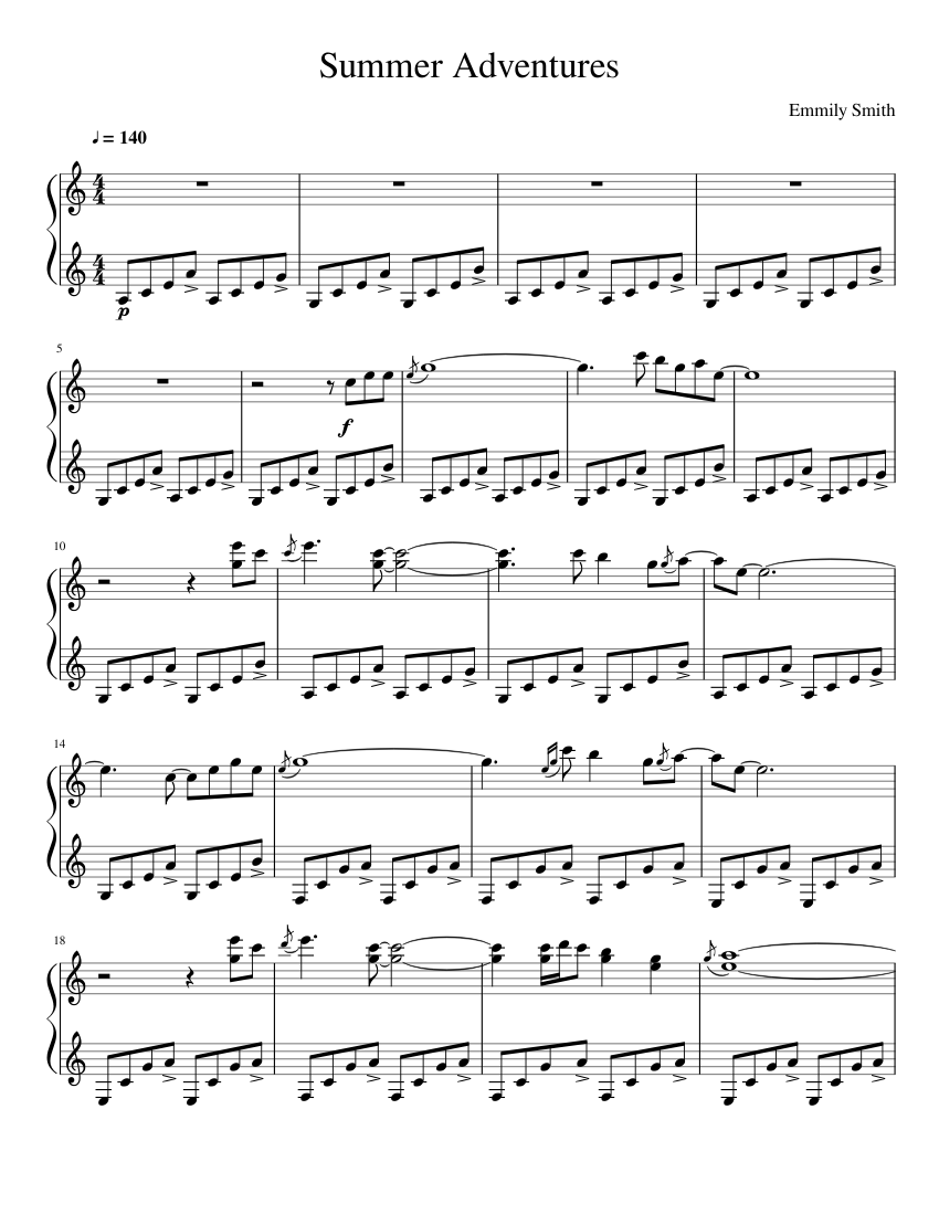 Summer Adventures Sheet Music for Piano (Solo) | MuseScore.com
