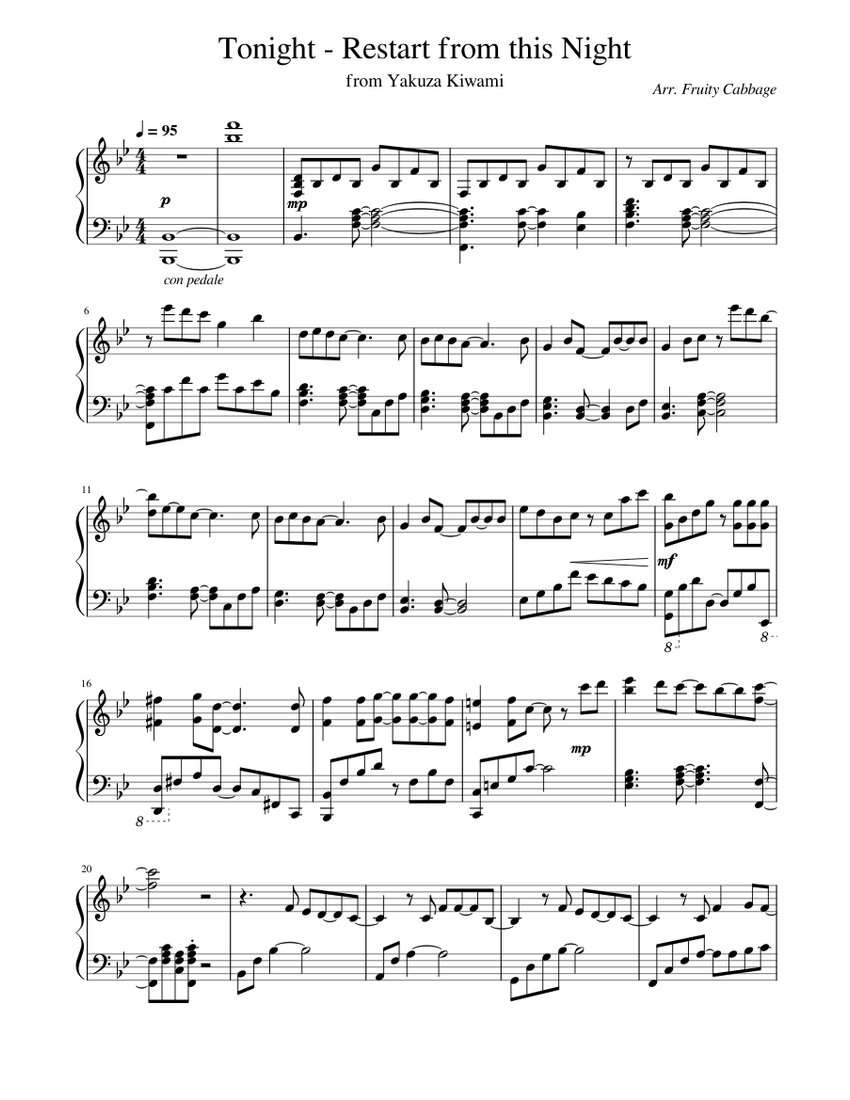 TONIGHT-restart from this night - Yakuza Kiwami Sheet Music for Piano ...