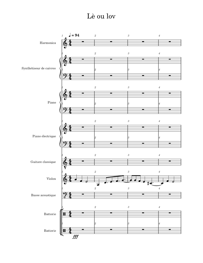 Lè ou lov – Jean-Michel Rotin Sheet music for Piano, Violin, Guitar ...